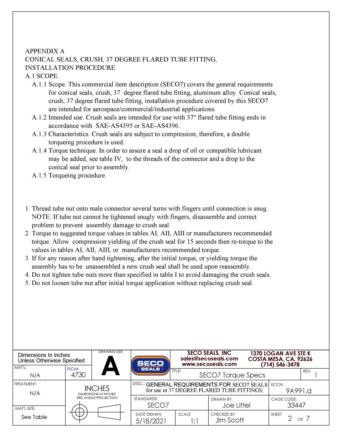 SECO7 Torque Values - SECO SEALS, Inc.